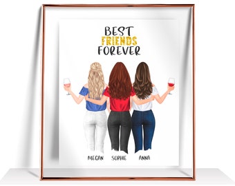 Friendship Gift 3 Best Friend Print BFF Gift Three Friends - Etsy