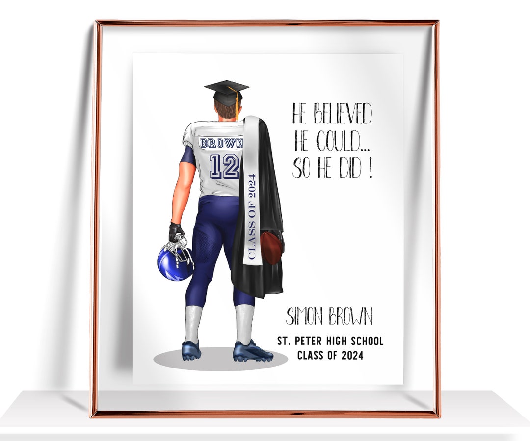 Football Player Graduation Print Custom American Football Graduation ...