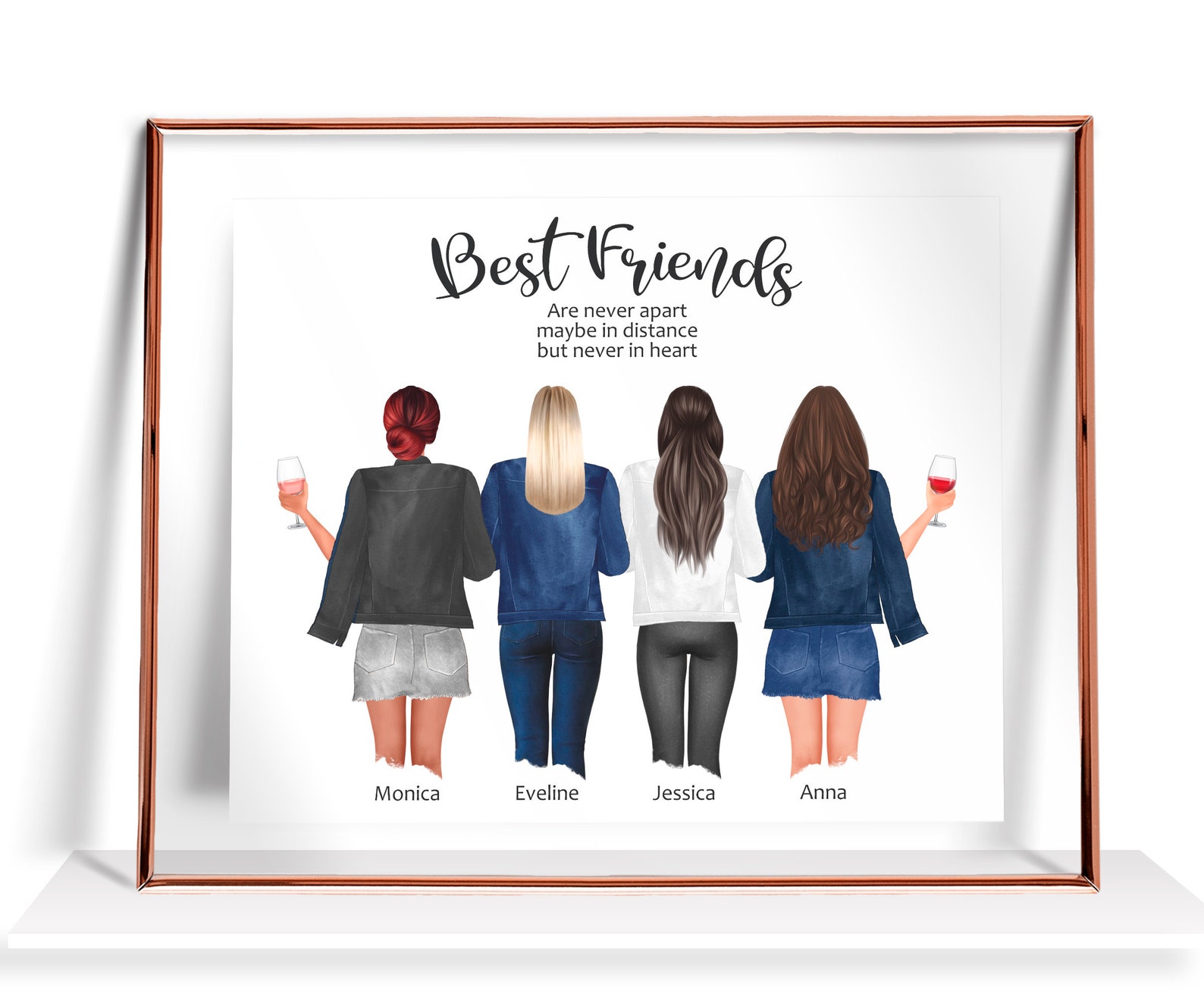4 Best Friends Print Four Best Friends Gift 4 Friends Painting | Etsy