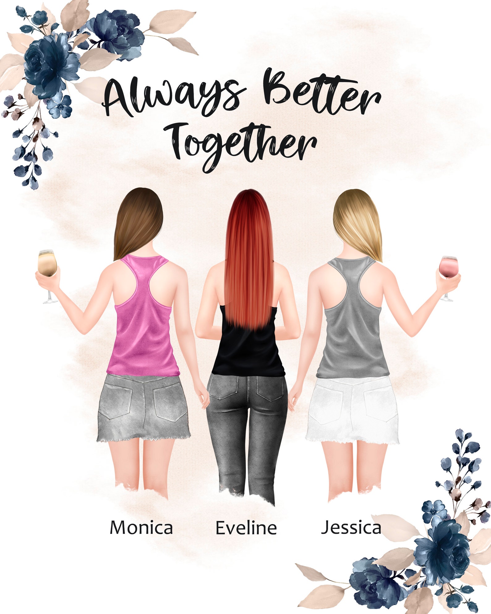 Three Besties Gift Friendship Picture 3 Best Friends Gift | Etsy