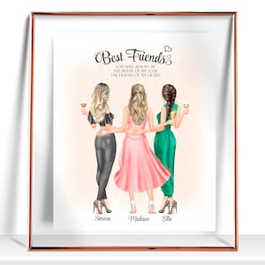 3 Best Friend Gift Three Best Friends Print Three Besties Gifts Custom ...