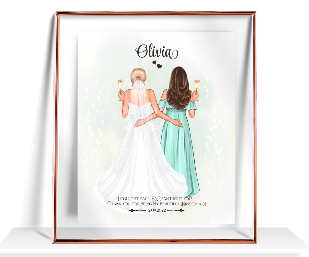 Personalized Bride and Bridesmaid Gifts Custom Wedding Illustration ...