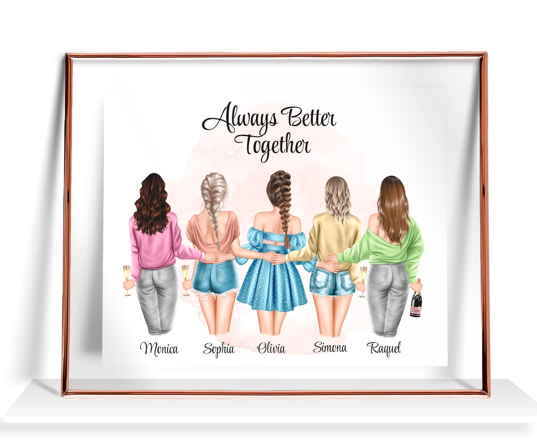 Friendship Illustration Custom 5 Best Friends Portrait 5 Friends Gift ...
