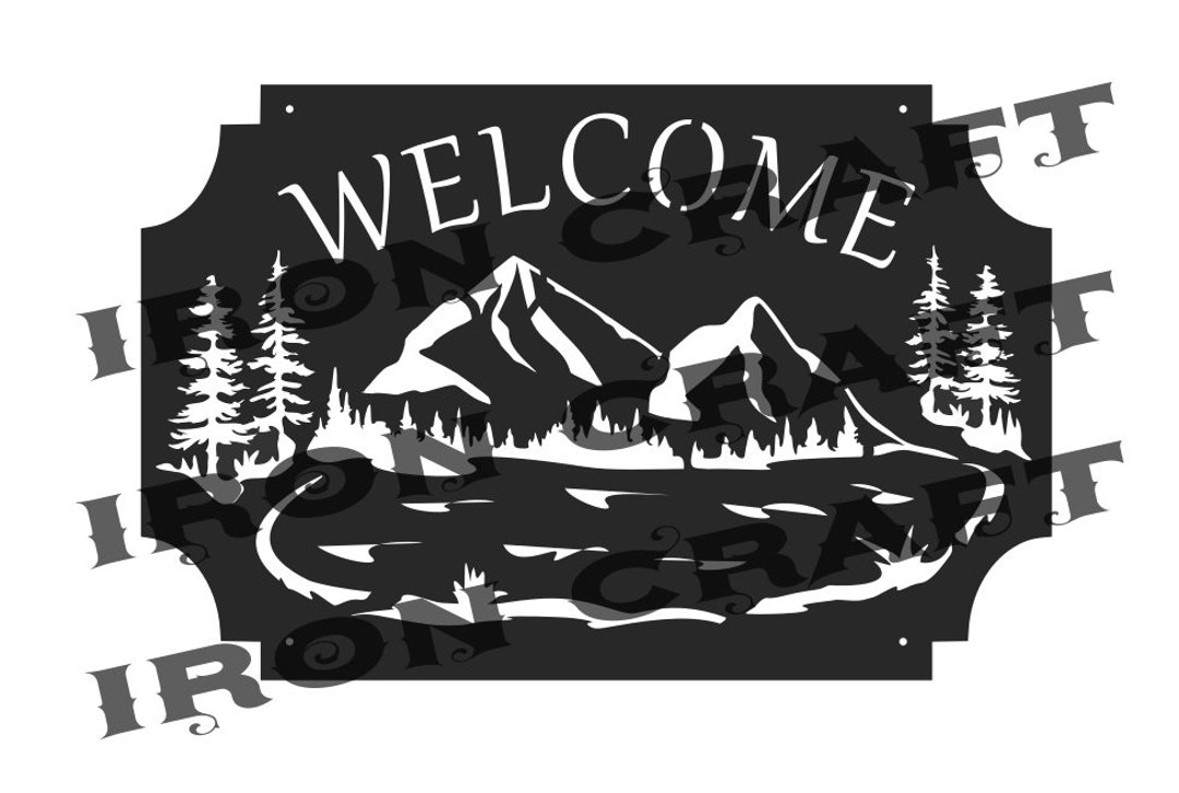Welcome Sign With Mountains, Tree's, Water - Etsy