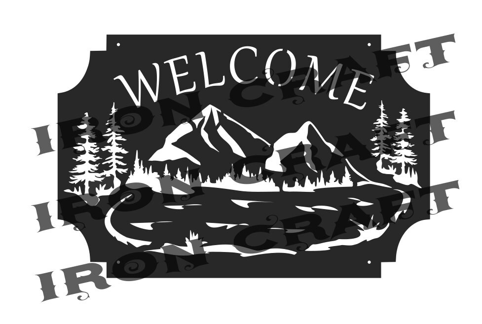 Welcome Sign With Mountains, Tree's, Water - Etsy