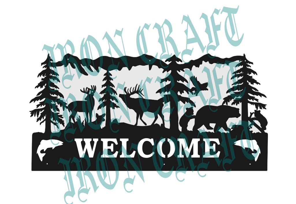 Mountain Scene With Wildlife and Welcome Sign - Etsy