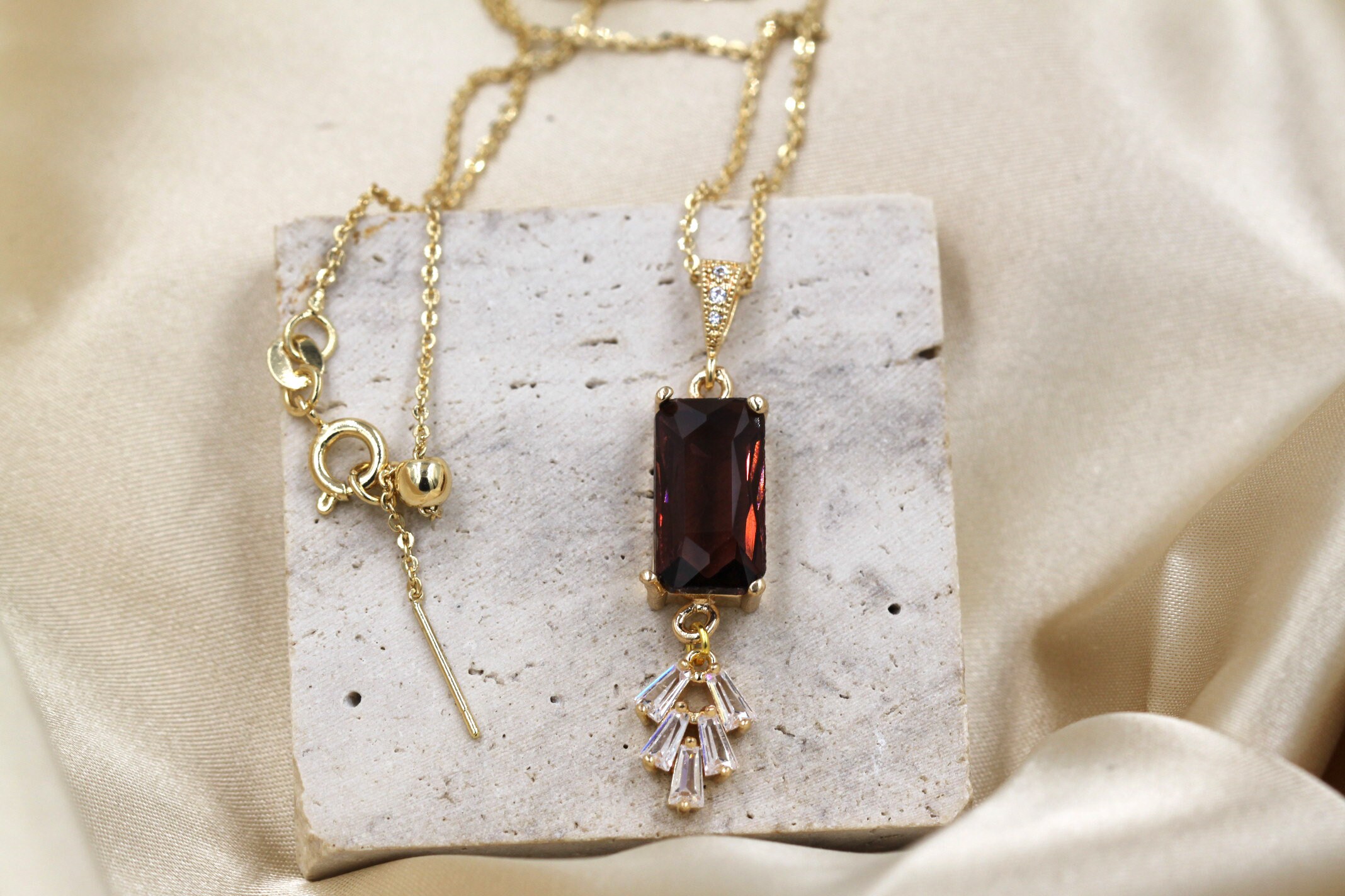 Burgundy Crystal Necklace, Maroon 1920s Bridal Necklace, Mother of the ...