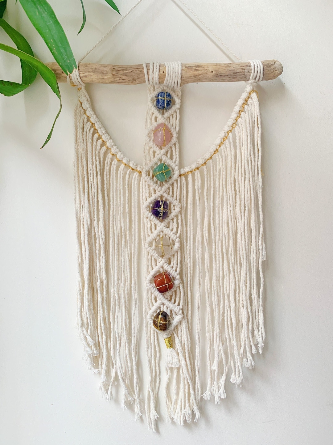 Handmade 7 Piece Chakra Stone Set Macrame Wall Decor- Yoga Meditation ...