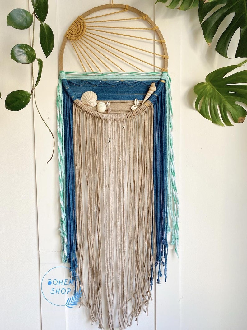 Beach House Decor Ocean Seashell Macrame Boho Wall Hanging | Sun-kissed ...