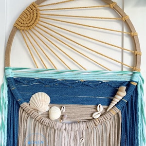 Beach House Decor Ocean Seashell Macrame Boho Wall Hanging | Sun-kissed ...