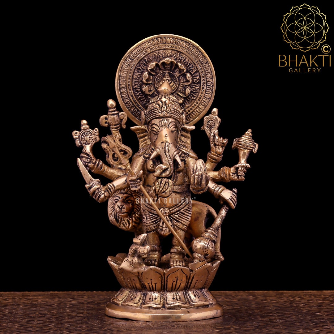 Shubh Drishti Ganesha Statue in Brass, 9" Inch Big Brass Shubha Drishti ...