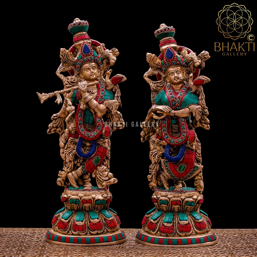 Radha Krishna Statue in Brass, 15 Inch Big Brass Radha Krisna Idol ...