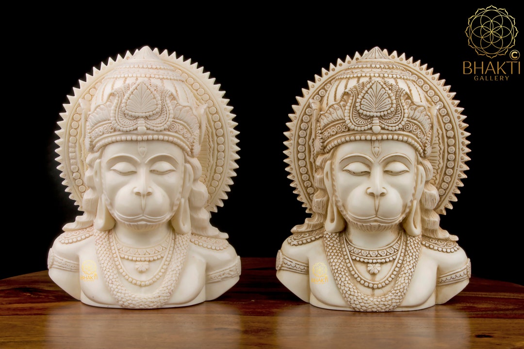 Hanuman Statue, 8 Inch Big Dust Marble Hanuman Bust Idol, Hindu Monkey ...