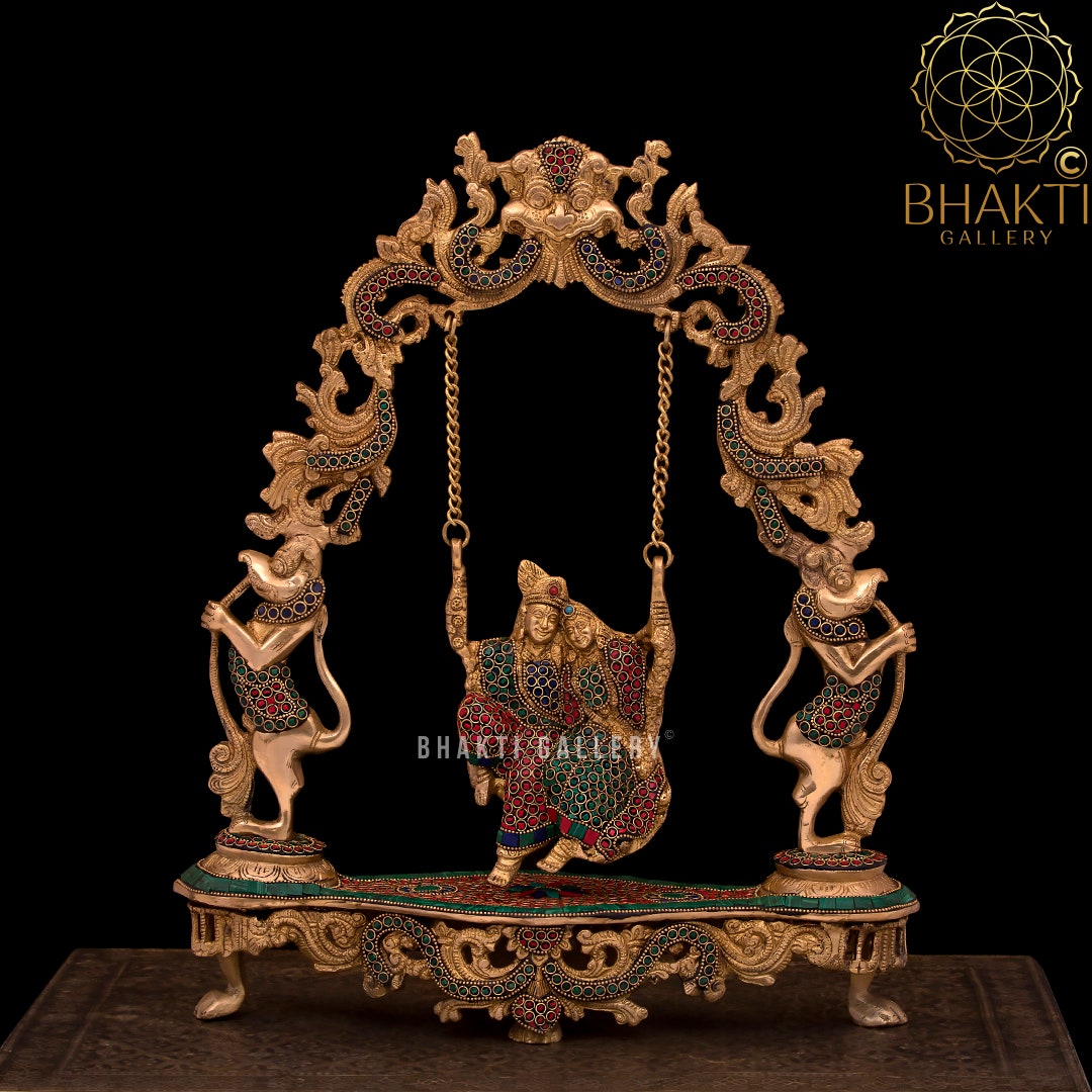 Jhula Radha Krishna Statue in Brass, 18 Inch Big Brass Radhe Krishna ...