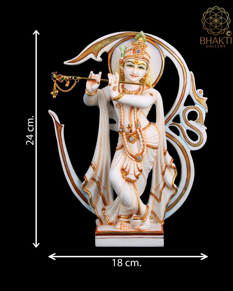 Cultured Marble Krishna Statue, 9"inch Big Hand Painted Krisna Idol ...
