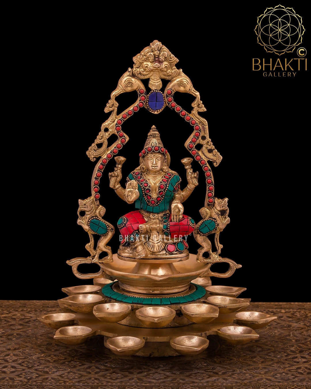 Lakshmi Statue With Oil Diya Lamp in Brass, 12 Inch Big Brass Laxmi ...