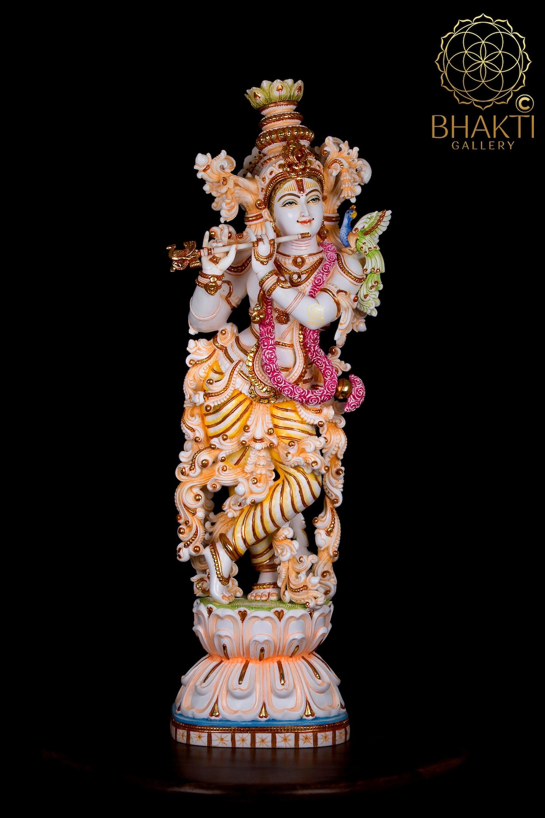 Large Krishna Statue, 30 Inch Big Hand Painted Cultured Marble Krishna ...