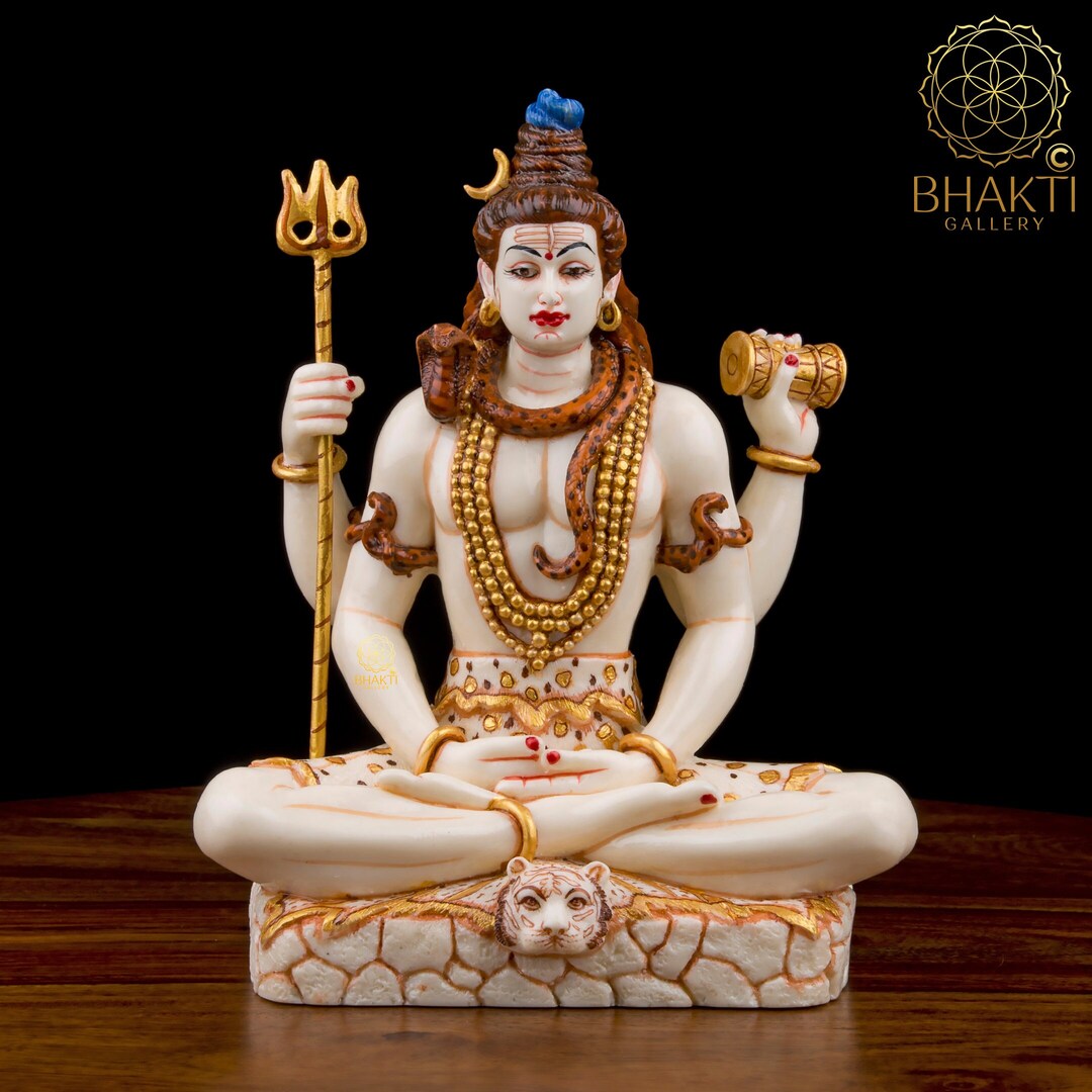 Shiva Statue, 8.5 Inch Big Hand Painted Dust Marble Shiv Murti, Siva ...