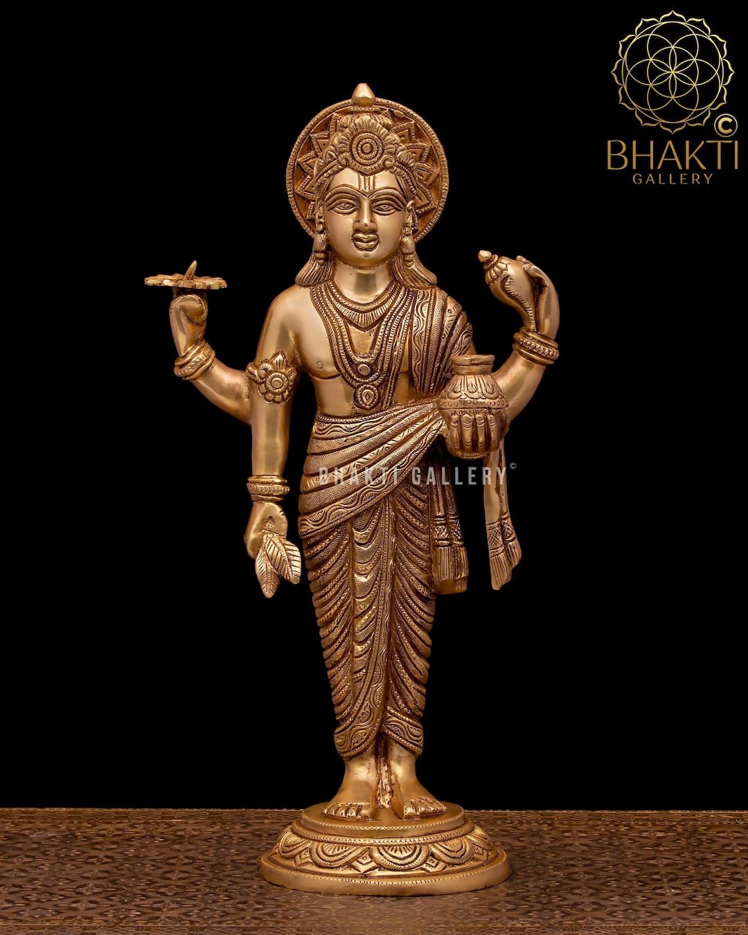Dhanvantari Statue in Brass, 15 Inch Big Brass Dhanwantari Idol, Large ...