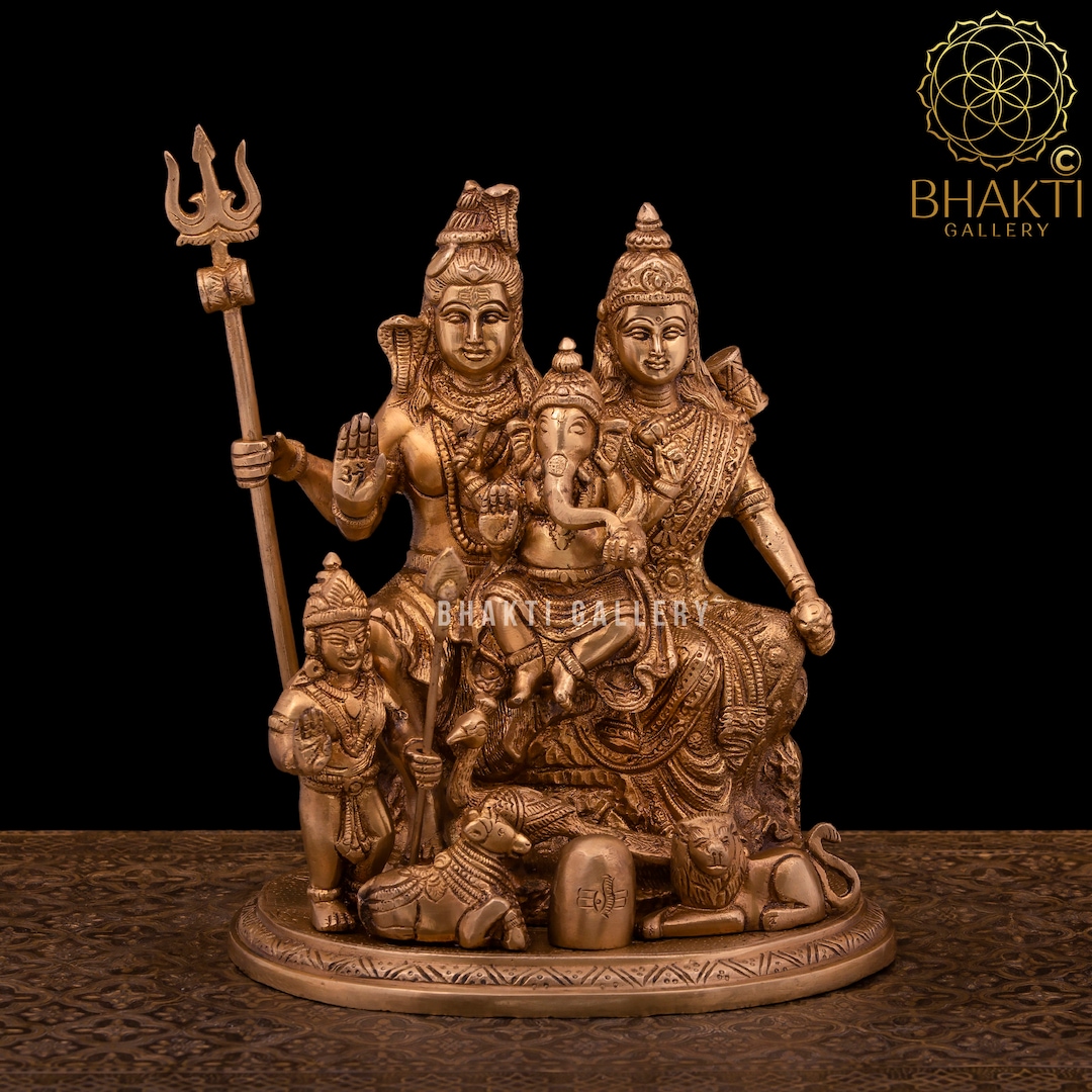 10"inch Shiva Parivar Statue in Brass, Shiv Family Idol, Shiva Parvati ...