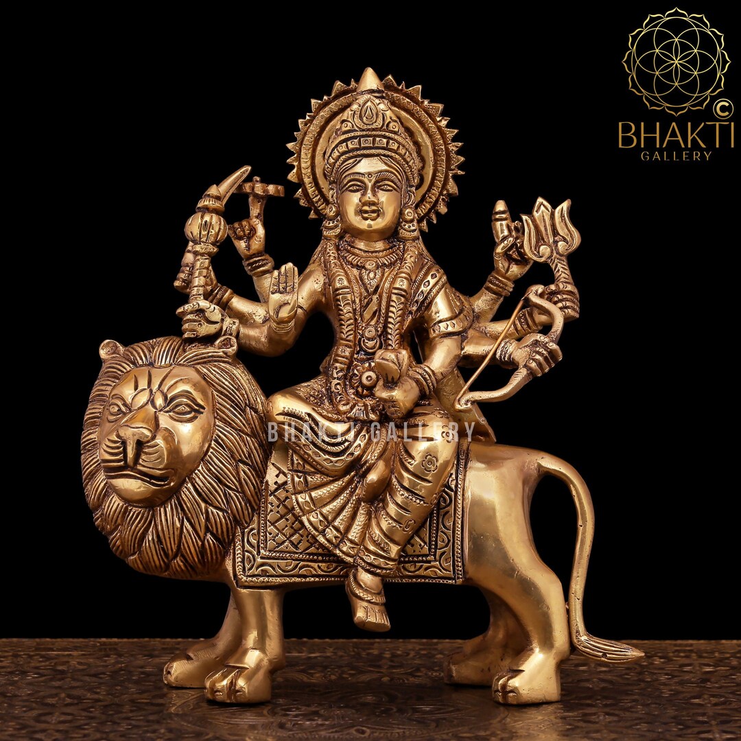 Durga Statue in Brass, 9 Inch Big Brass Maa Durga Idol on Lion ...