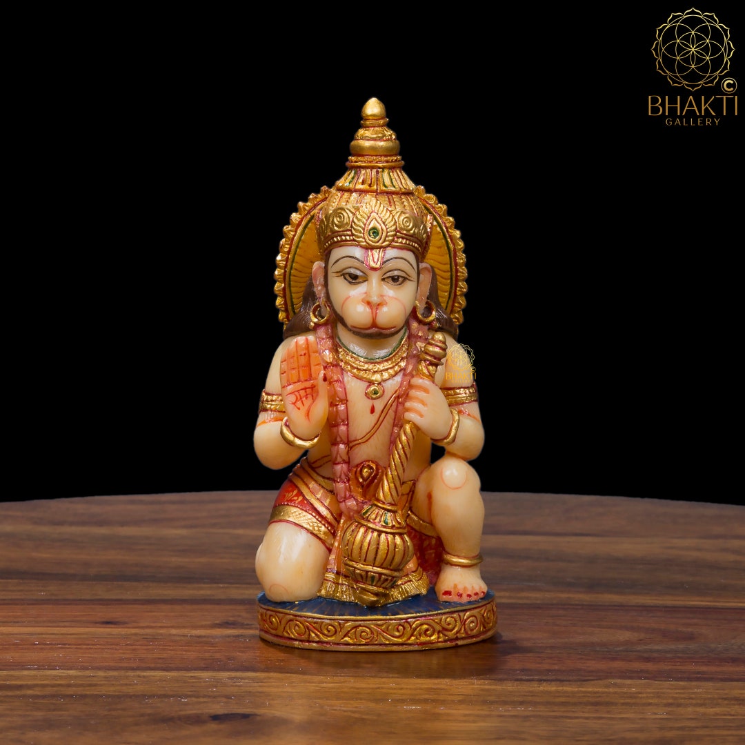 Buy Hanuman Statue, 5.5 Inch Hand Painted Dust Marble Hanuman Idol ...