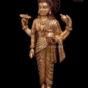 Dhanvantari Statue in Brass, 15" Inch Big Two Tone Brass Dhanvantri ...