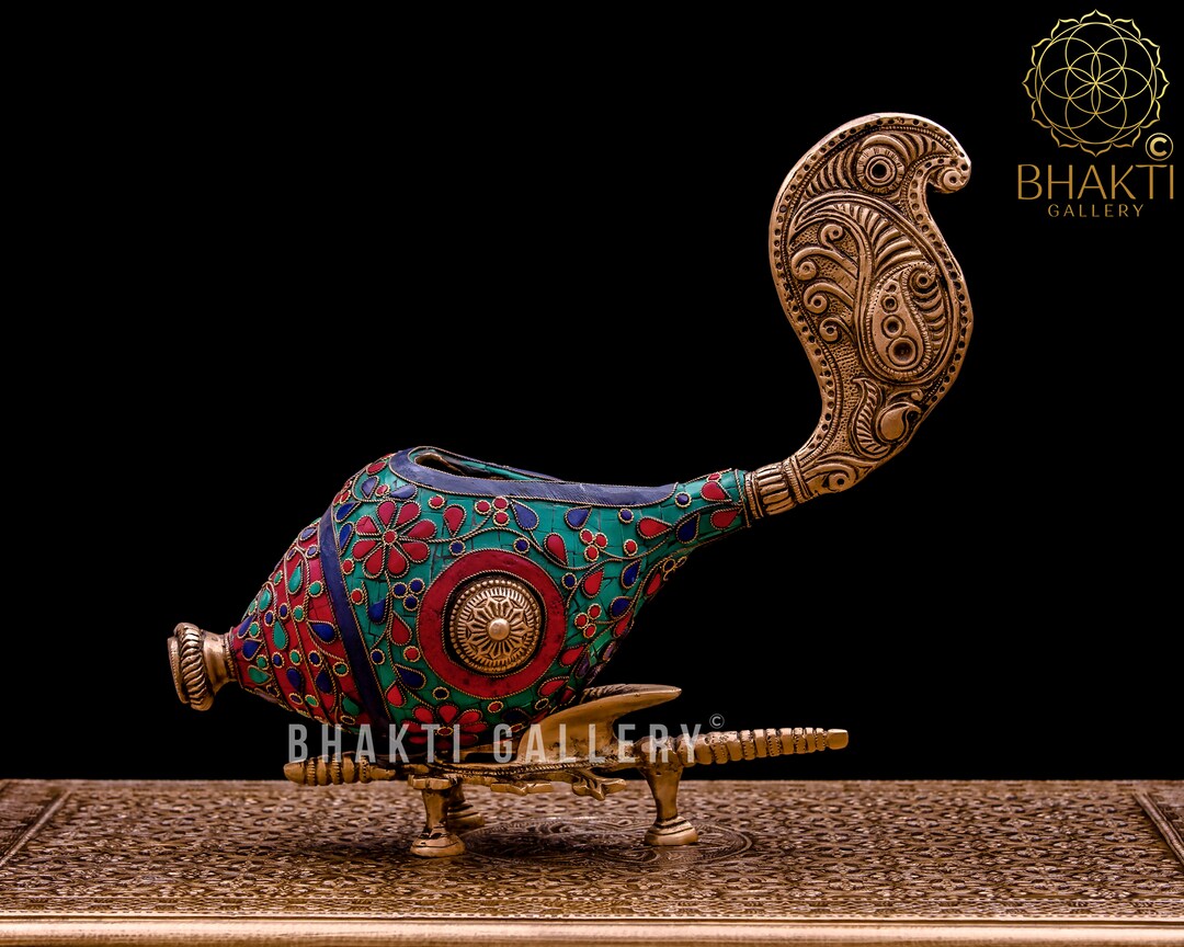Shankh With Stand in Brass, 12 Inch Big Beautiful Conch Shell With ...