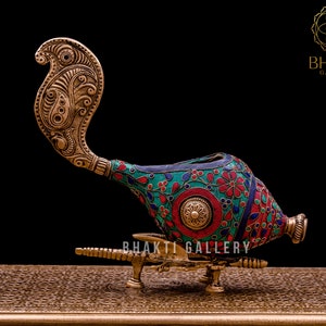 Brass Shankh With Stand, 12" Inch Big Beautiful Conch Shell With ...