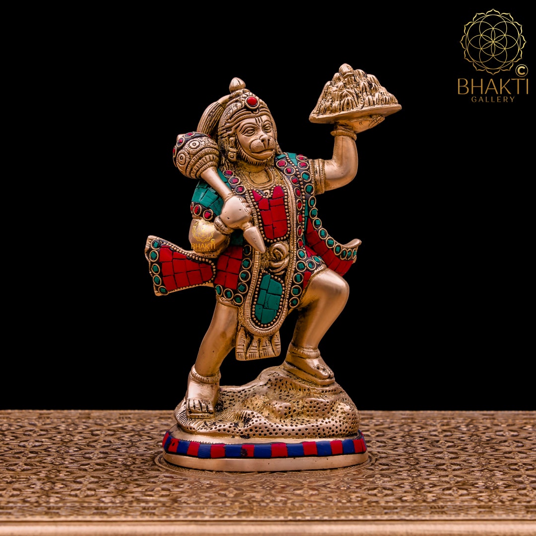 Brass Hanuman Statue, 8.5" Inch Big Sanjivani Mountain Bajrangbali ...