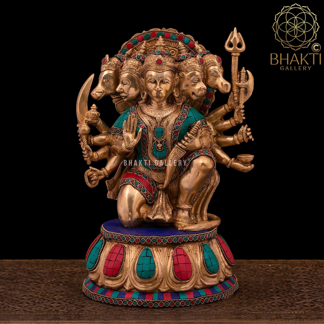 Brass Panchmukhi Hanuman Statue, 14" Inch Big Five Face Hanuman Idol in ...