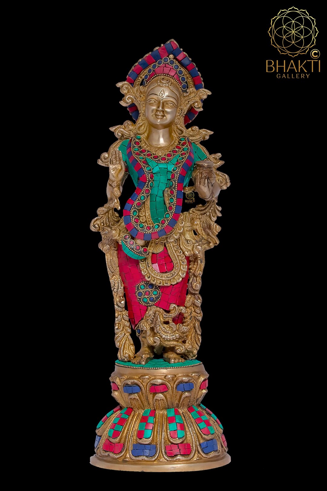 Radha Statue in Brass, 18 Inch Big Brass Radha Murty, Standing Indian ...