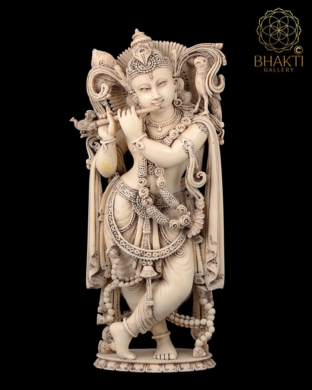 Standing Krishna Statue, 11.5 Inch Big Dust Marble Krishn Idol, Antique ...