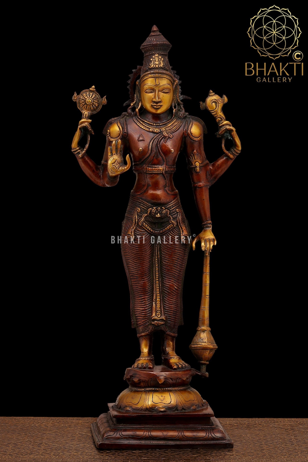Brass Vishnu Statue, 20" Inch Big Bronze Finish Lord Narayana Murti ...