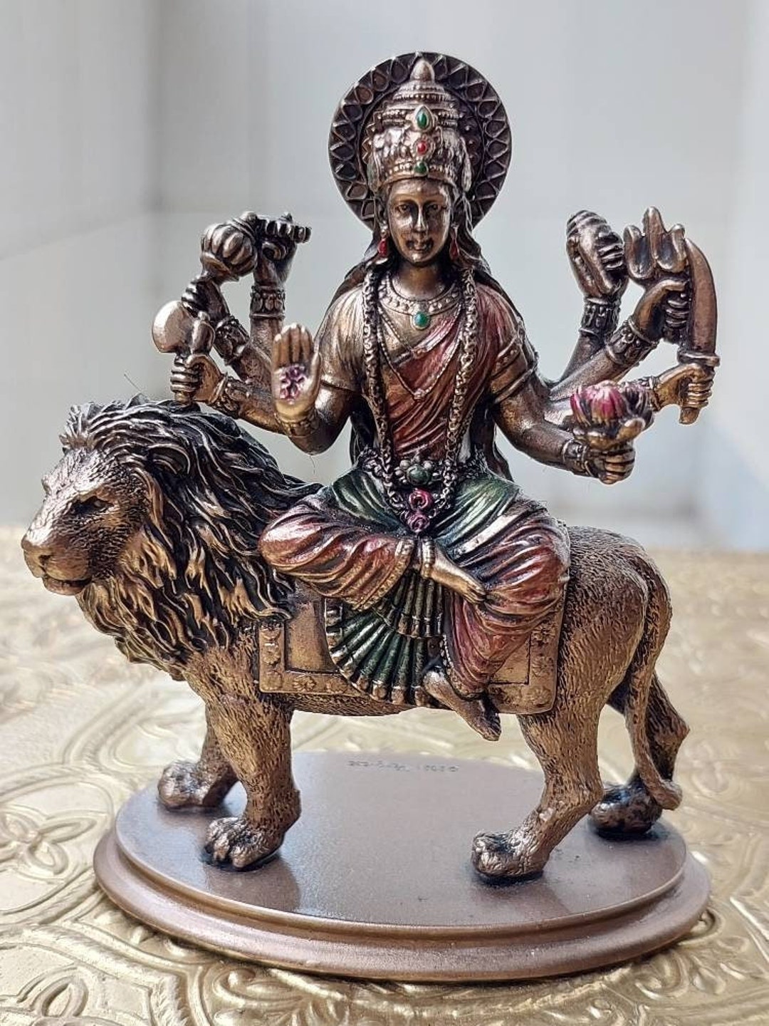 Small Durga Statue Sitting on Lion, 3.5inch Goddess Maa Durga Idol With ...
