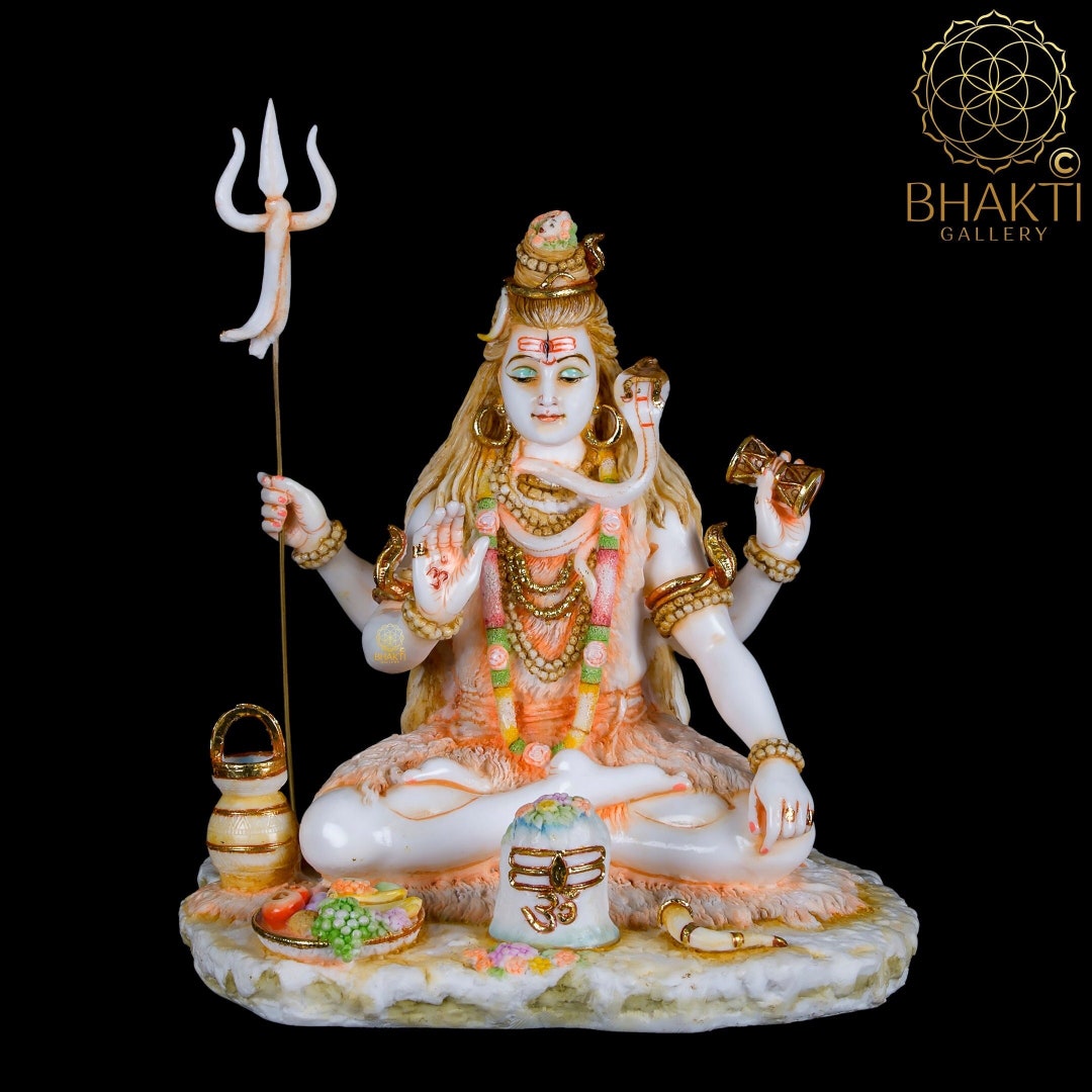 Cultured Marble Shiva Statue, 9" Inch Big Shiv Idol, Sitting Siva ...