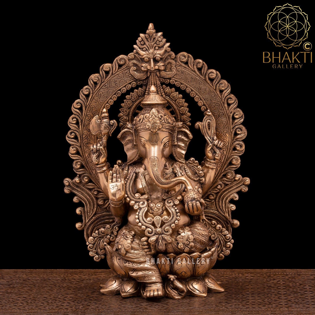 Ganesha Statue in Brass, 16" Inch Big Brass Ganesh Figure, Arch ...