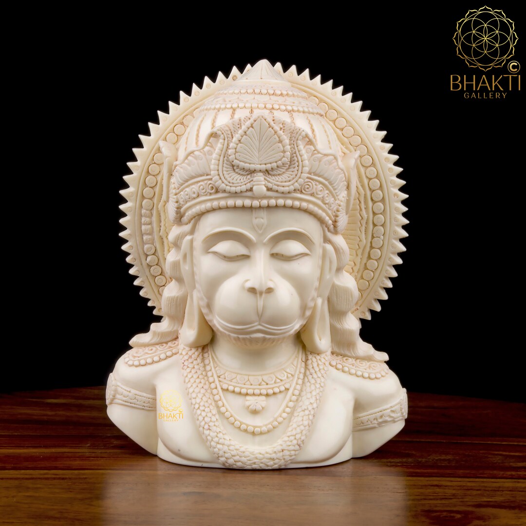 Dust Marble Hanuman Bust Statue, 8"inch Big Hanuman Head Idol, Hindu ...