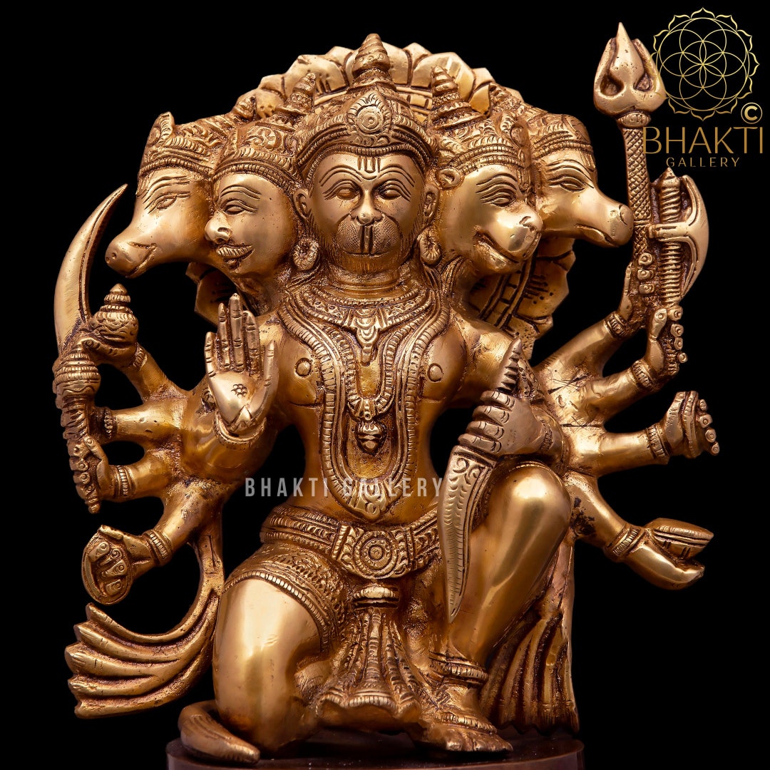 Panchmukhi Hanuman Statue in Brass, 12 Inch Big Brass Five Face Hanuman ...