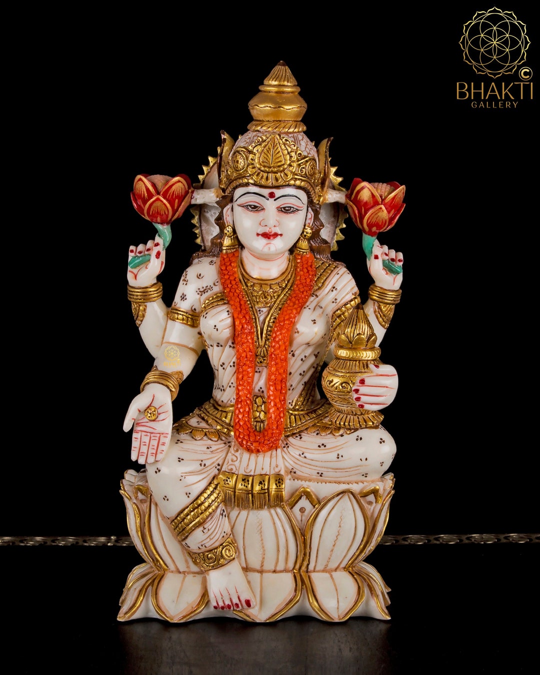 Lakshmi Statue, 9"inch Big Hand Painted Dust Marble Laxmi Idol, Hindu ...
