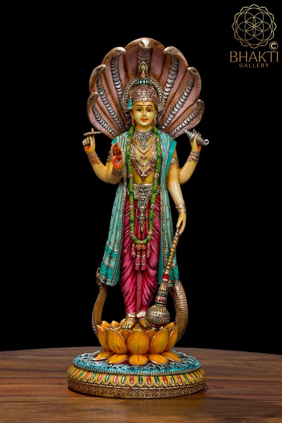 Vishnu Statue With Sheshnag 12.5 Inch Big Dust Marble Vishnu Idol Hand Painted Bishnu Bhagwan Murti Lord Narayan Morti Narayana Murthi Etsy