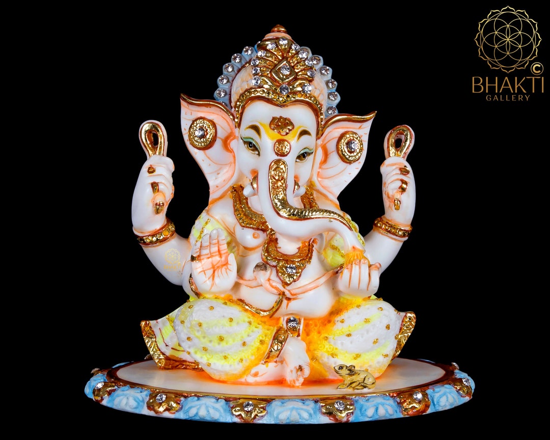 Ganesha Statue, 6inch Big Hand Painted Cultured Marble Ganesh Idol ...