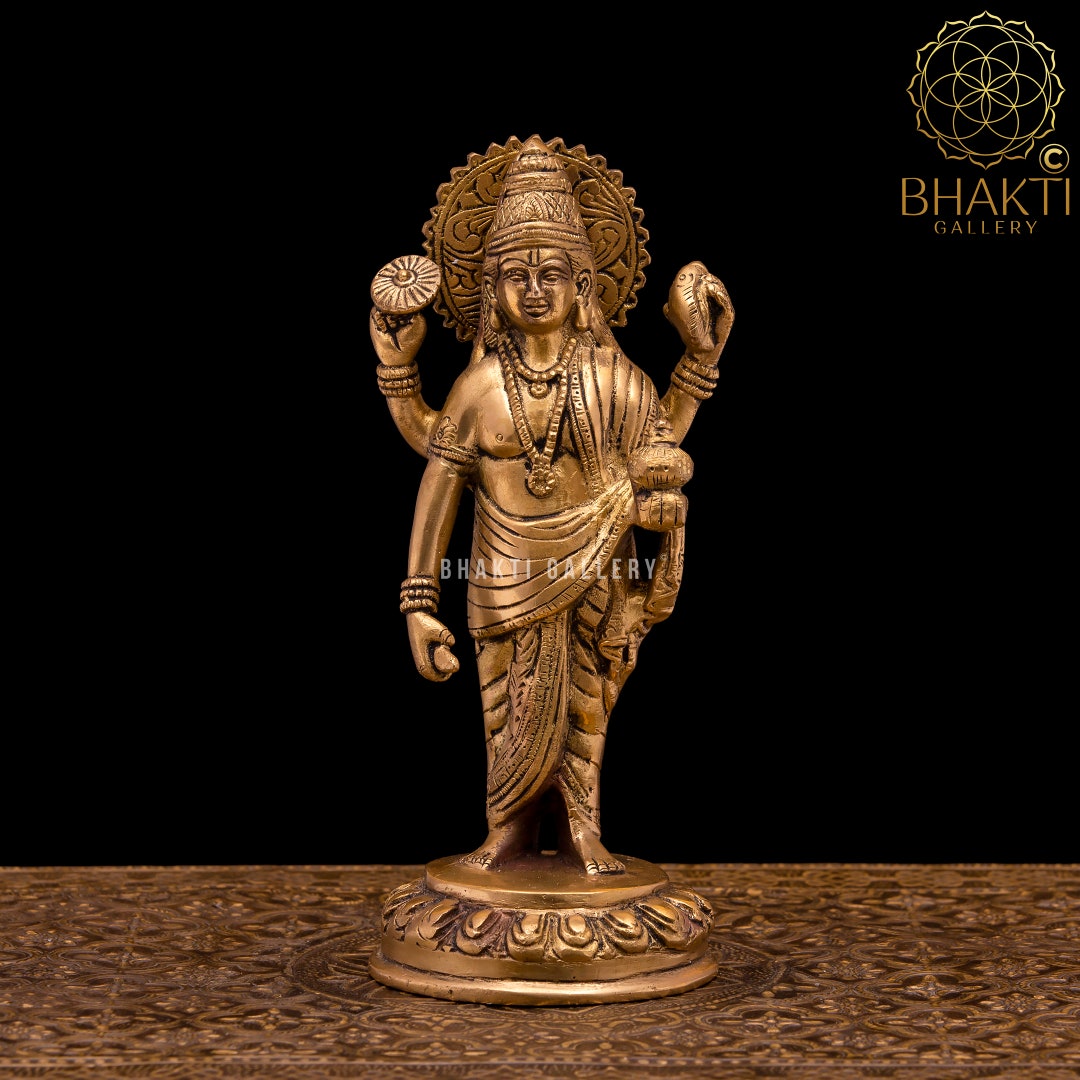 Dhanvantari Statue in Brass, 8" Inch Big Brass Dhanvanthri Idol ...