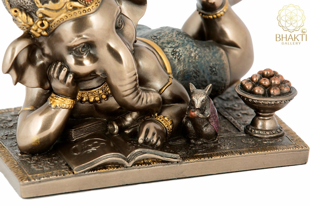 Ganesha Statue, 5 Inch Reading Ganesh Figure, Baby Ganapati Idol ...