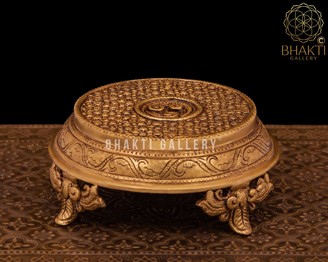 Round Chowki in Brass, Small Brass Pooja Chowki for Home Temple Puja ...