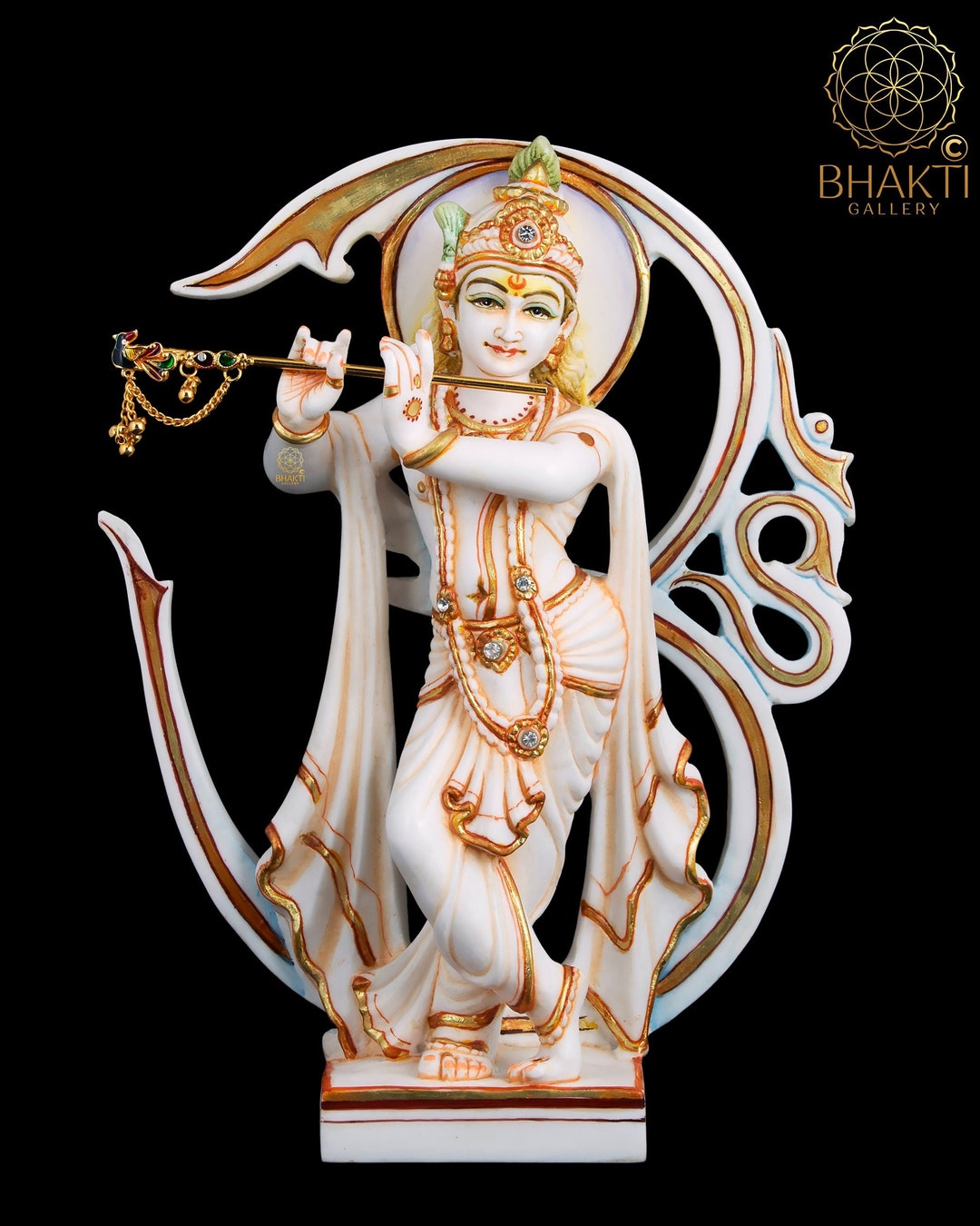 Cultured Marble Krishna Statue, 9"inch Big Hand Painted Krisna Idol ...