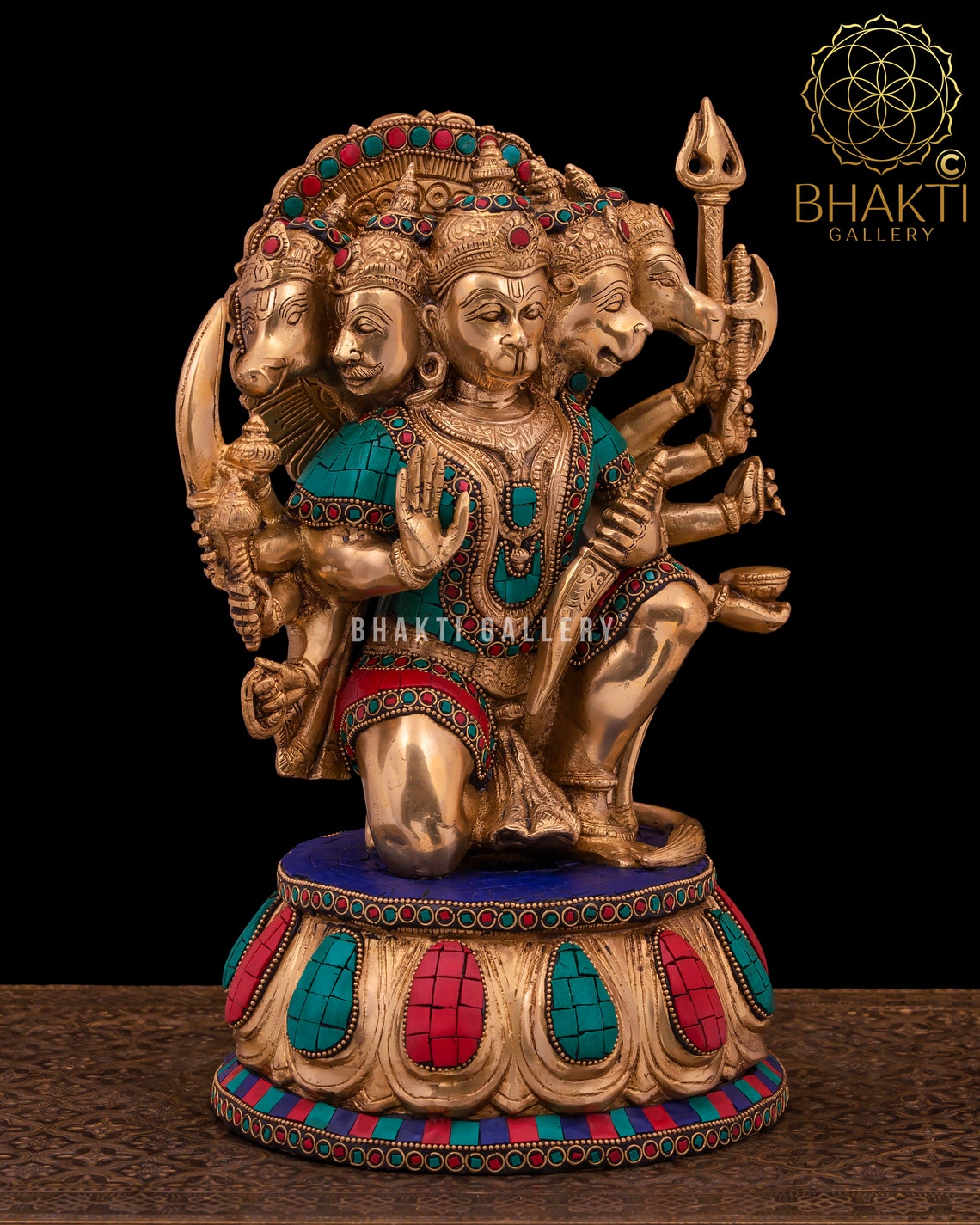 Brass Panchmukhi Hanuman Statue, 14" Inch Hindu Monkey God Deity ...