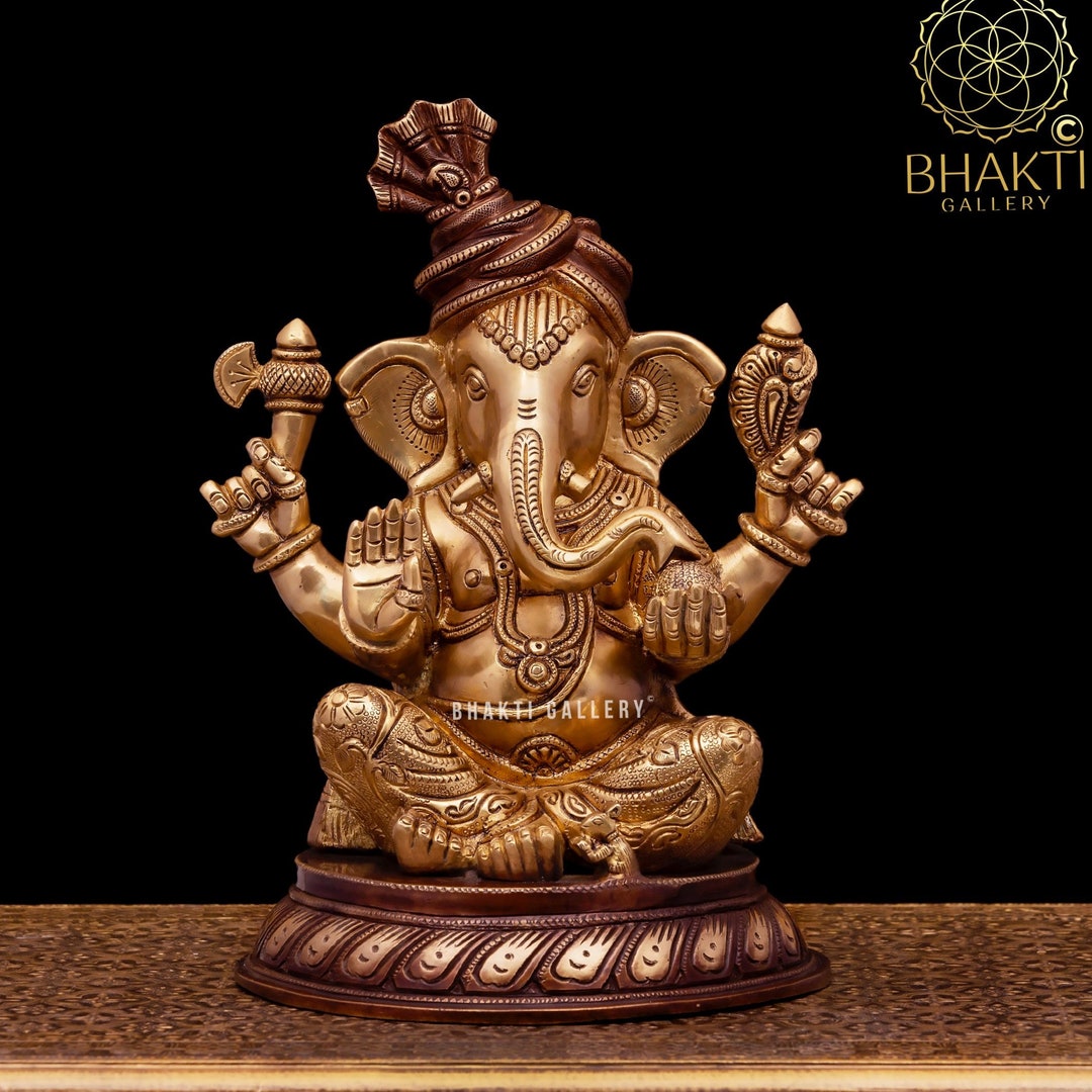 Turban Ganesha Statue in Brass, 12inch Big Brass Ganesh Murty, Bronze ...