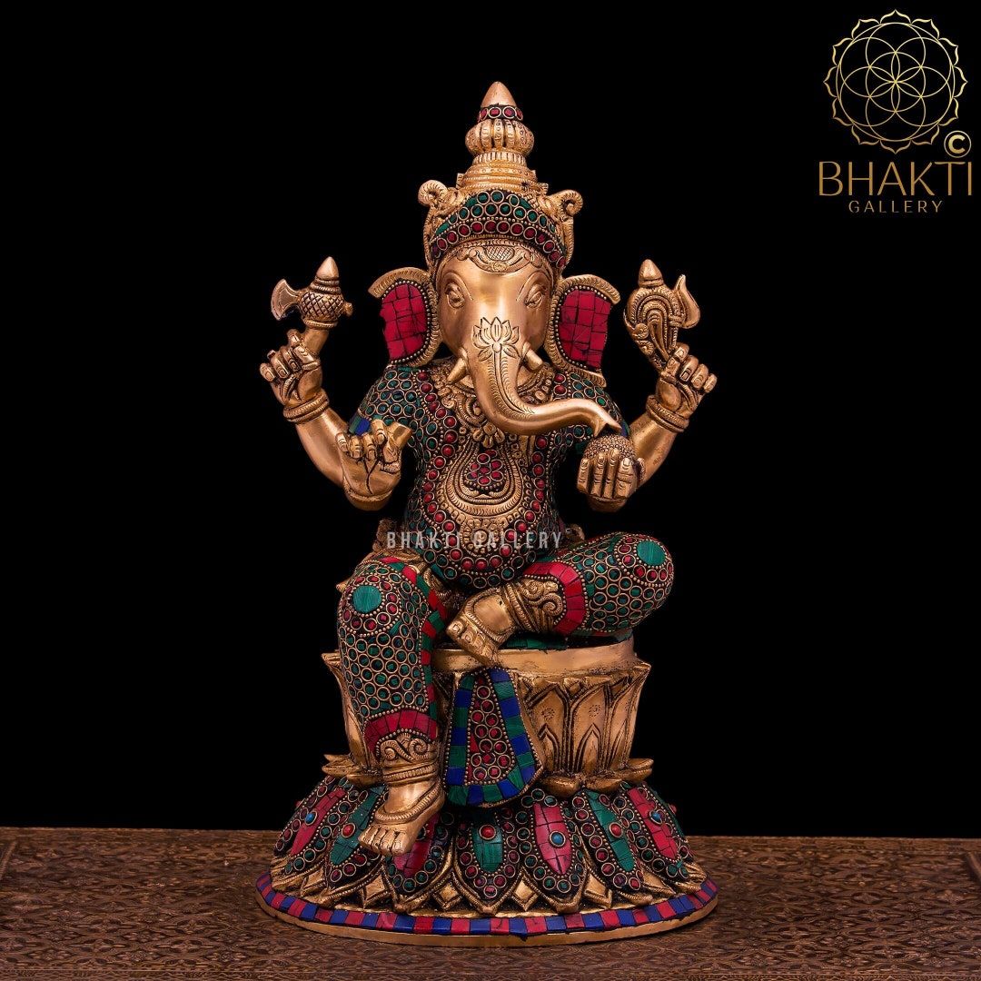 Ganesha Statue in Brass, 15 Inch Big Large Brass Ganesh Figure, Ganpati ...