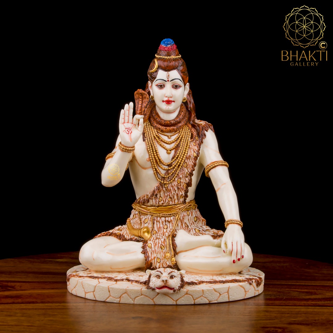 Hand Painted Shiva Statue, 10 Inch Big Dust Marble Siva Idol, Adiyogi ...